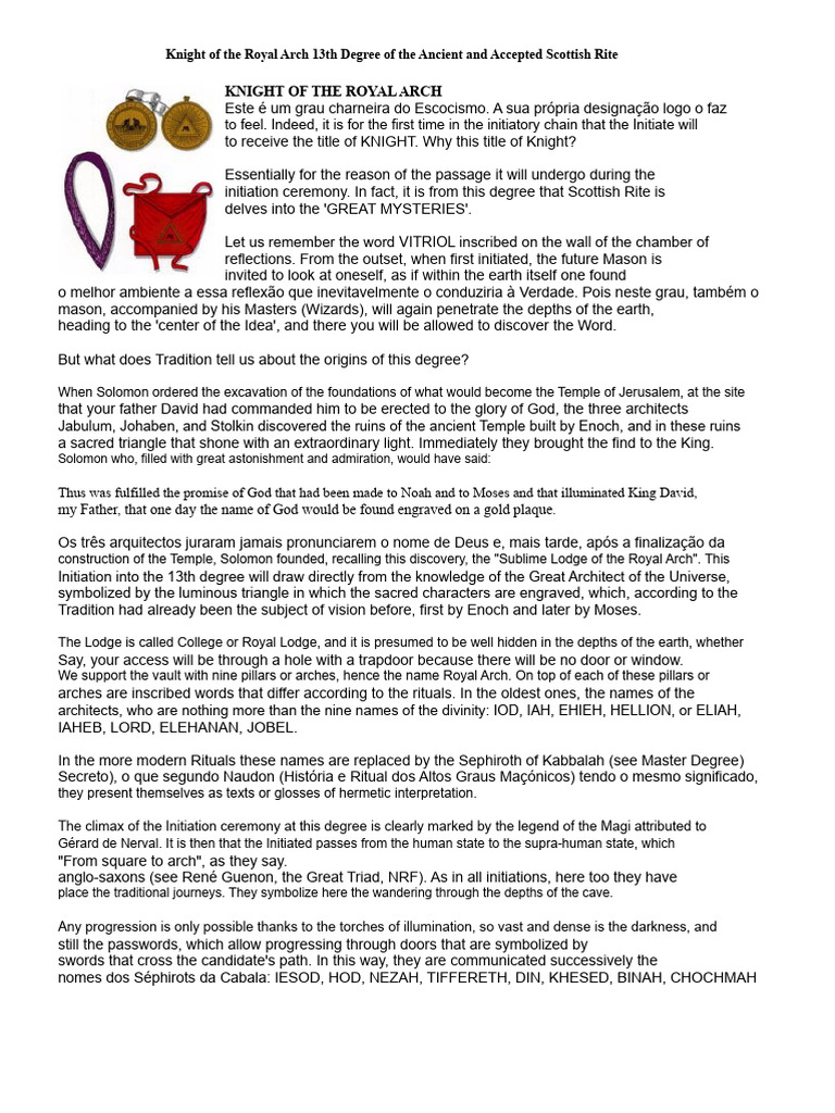 Knight of The Royal Arch Degree 13 | PDF | Jewellery