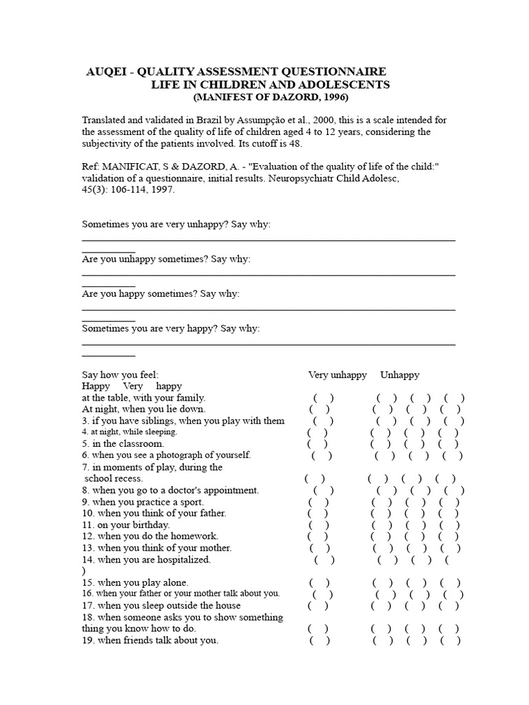 Auqei - Quality of Life Assessment Questionnaire For Children and ...