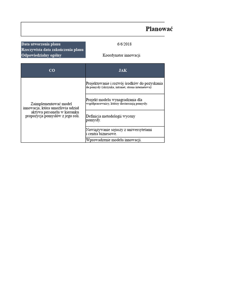 Szablon Excel 5W2H | PDF