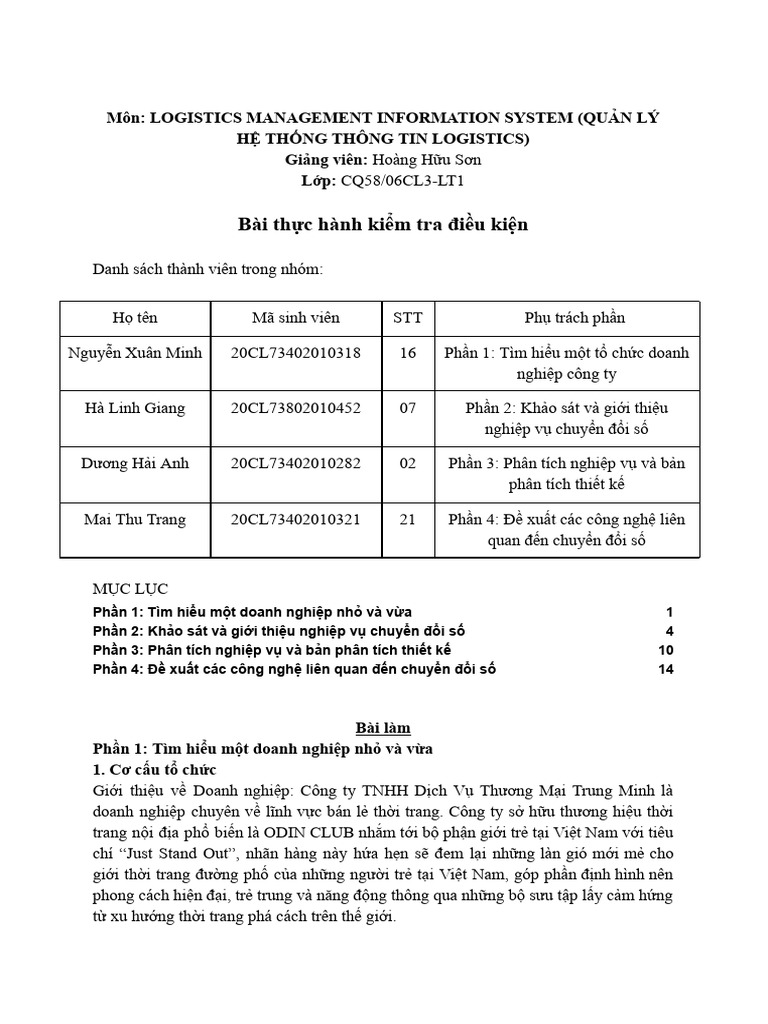 06CL3_LT1_ BÀI TẬP MÔN LMIS | PDF