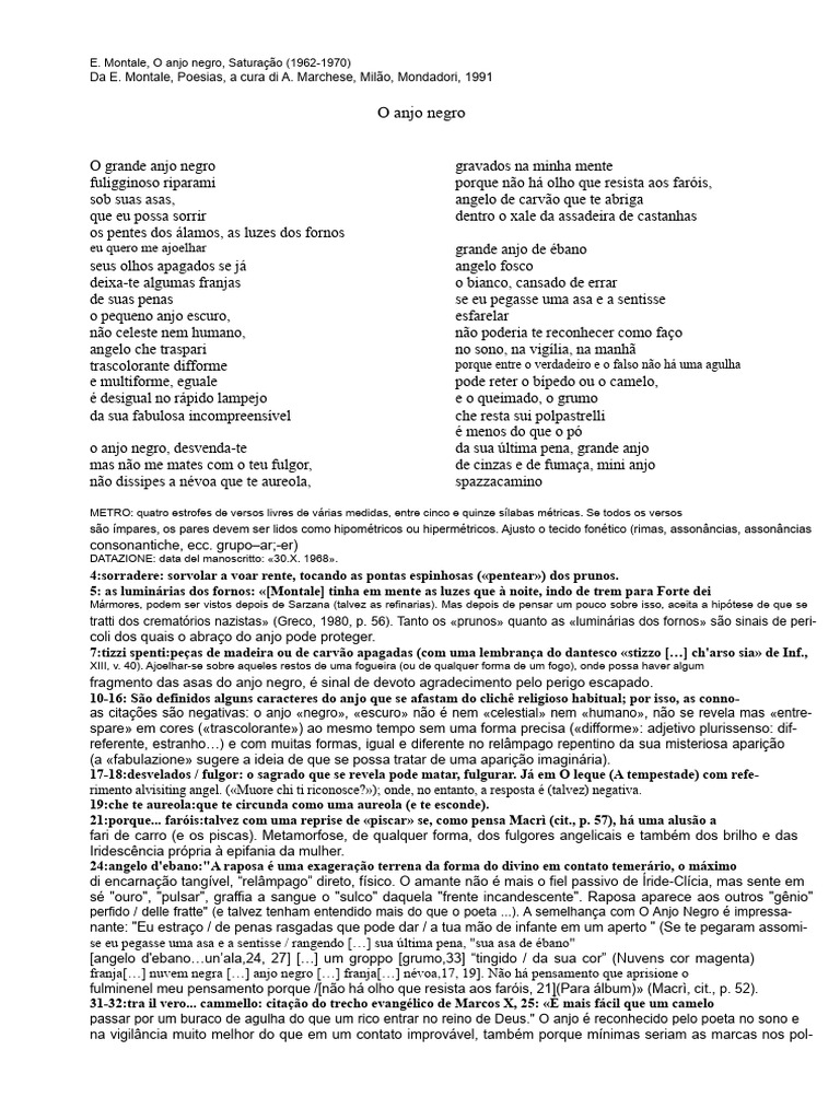 Análise do Poema "O Anjo Negro" de Montale | PDF | Anjo