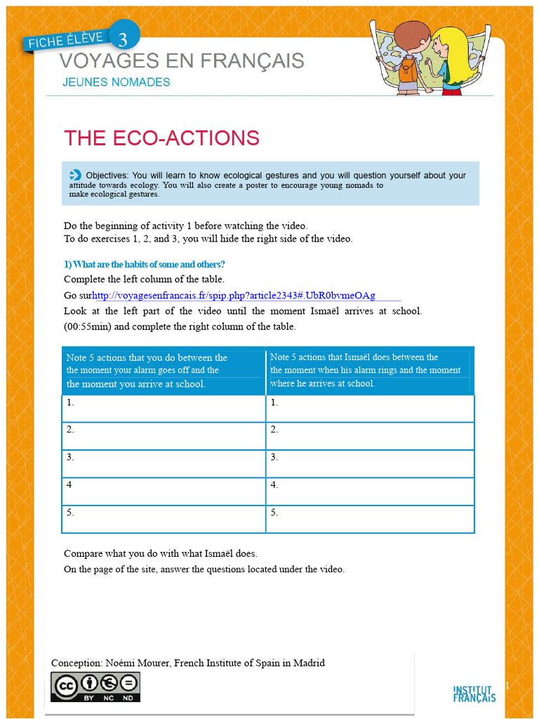 the-eco-actions-a1-a2-student-sheet | PDF