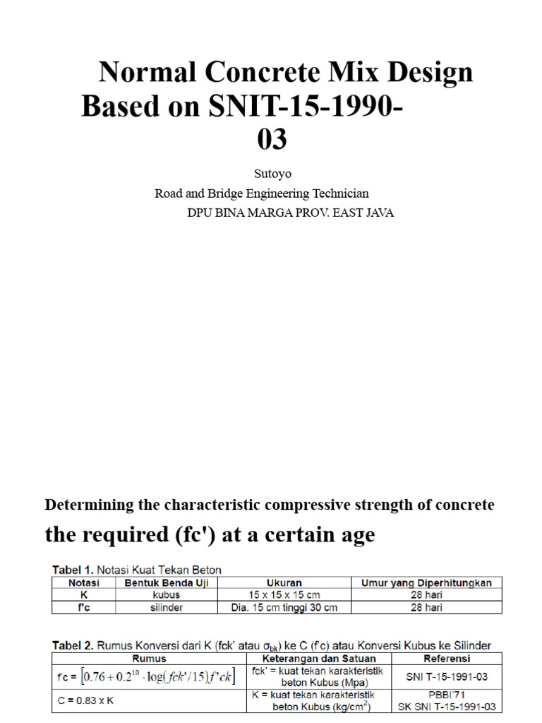 Normal Concrete Mix Design Based On SNI T-15-1990-03 | PDF