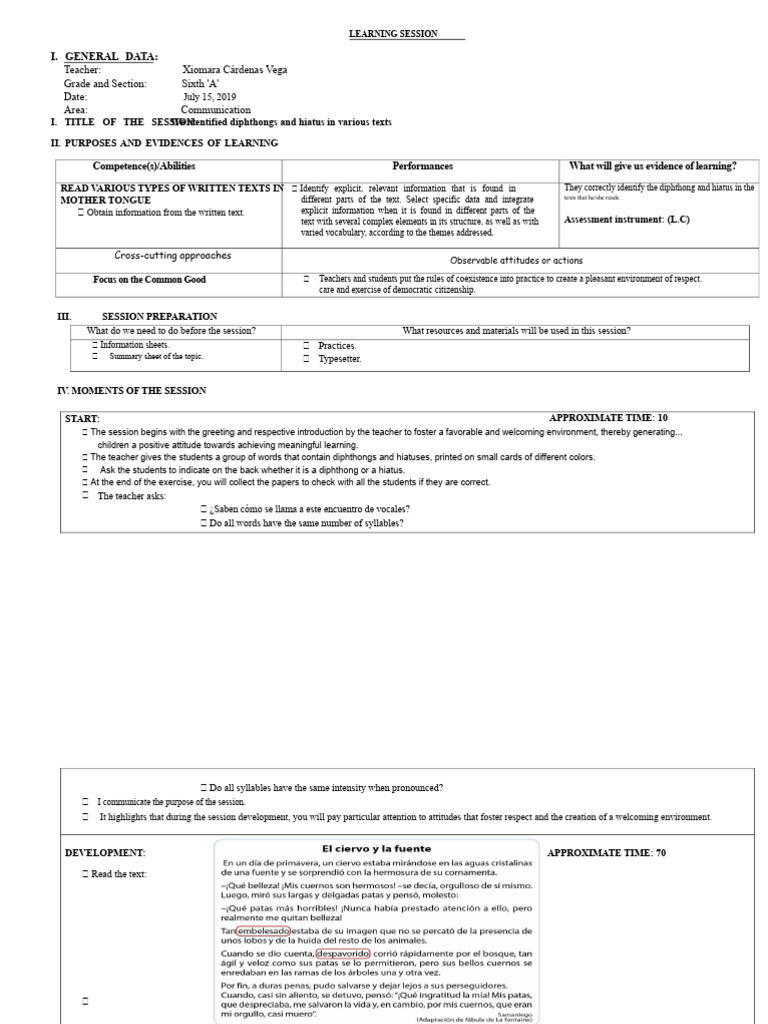 Diphthongs and Hiatus Learning Session | PDF | Syllable | Information