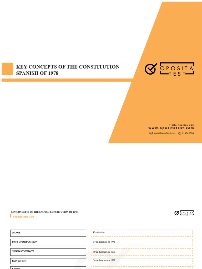 Key Concepts of the 1978 Spanish Constitution | PDF | Supermajority ...