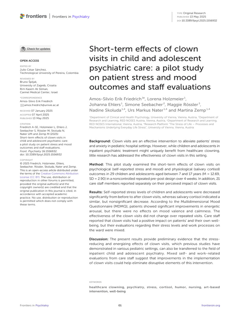 study on clown therapy | PDF | Psychiatry | Mental Health