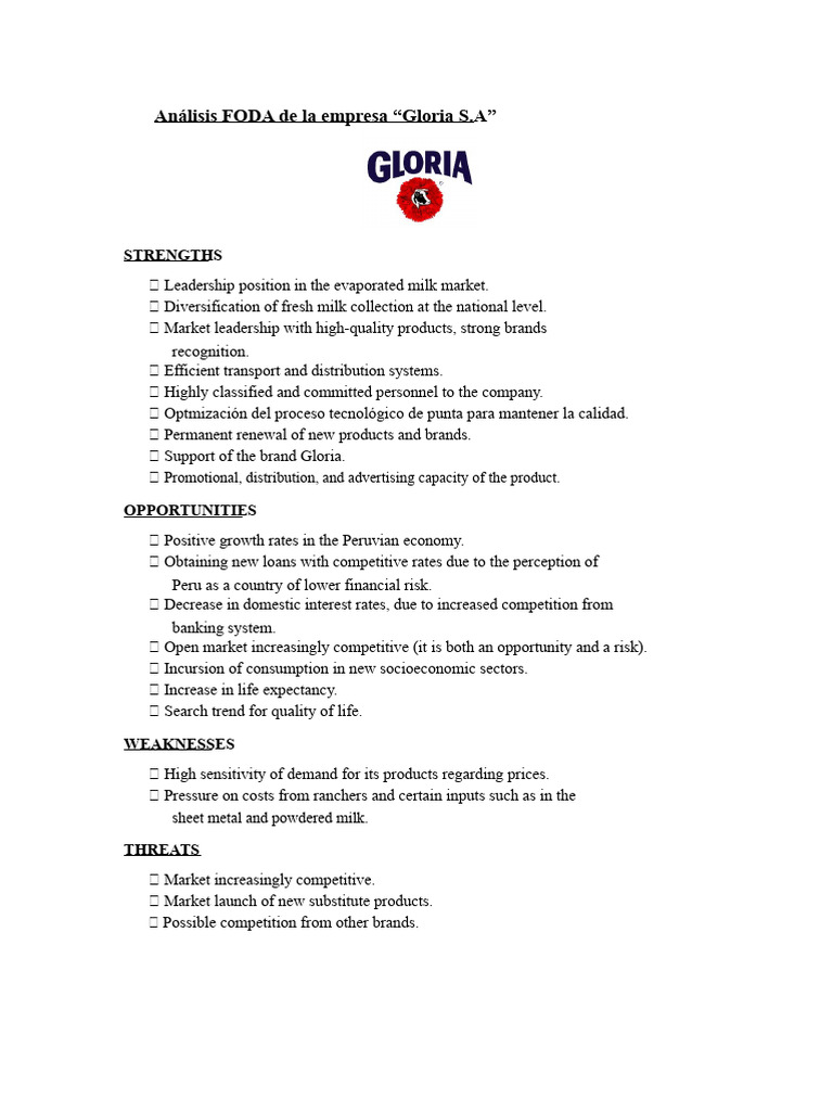 SWOT Analysis of the Gloria Company | PDF