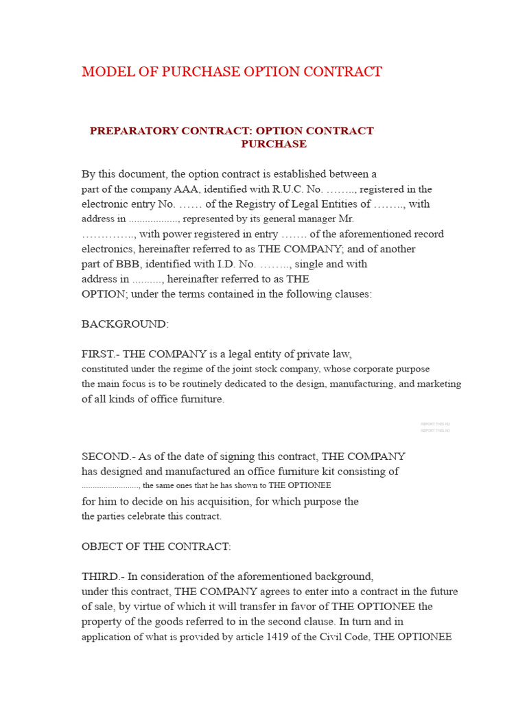 Model of Purchase Option Contract | PDF | Option (Finance) | Private Law