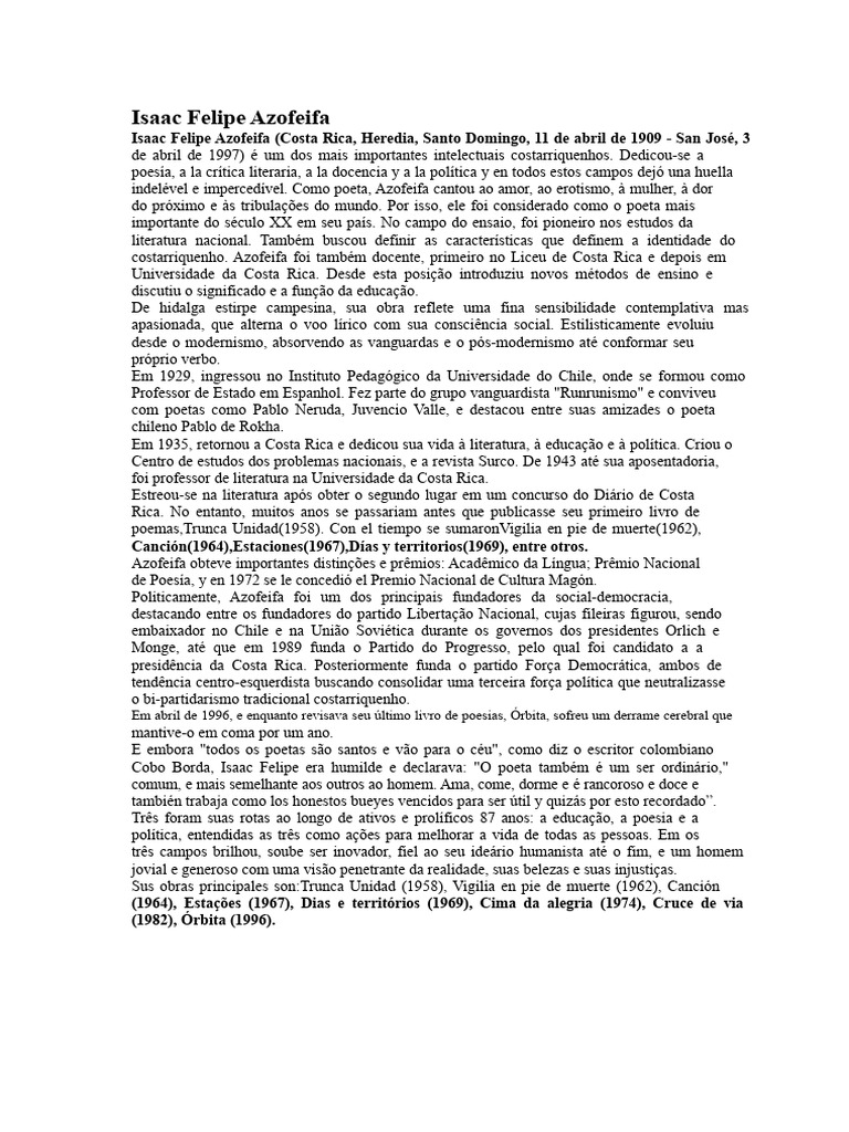 Legado de Isaac Felipe Azofeifa | PDF | Tempo | Costa Rica