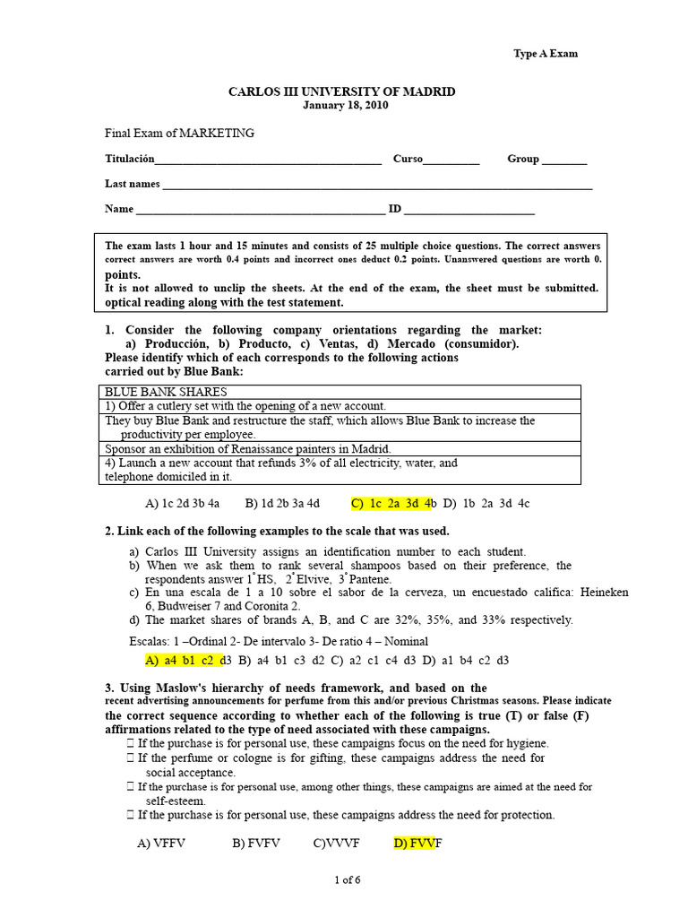 Marketing Exam Questions and Answers | PDF | Market (Economics)