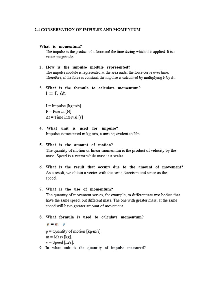 2.4 Conservation of Momentum and Quantity of Movement | PDF