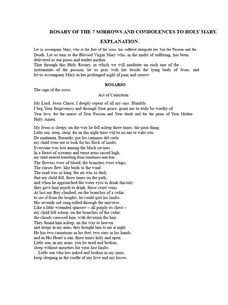 Rosary of The 7 Sorrows and Sympathy To Most Holy Mary | PDF | Mary ...