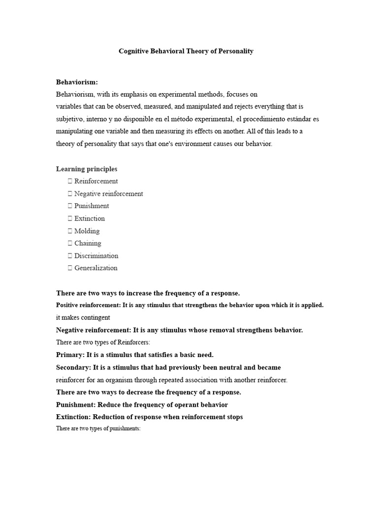 Cognitive Behavioral Theory of Personality | PDF | Reinforcement ...
