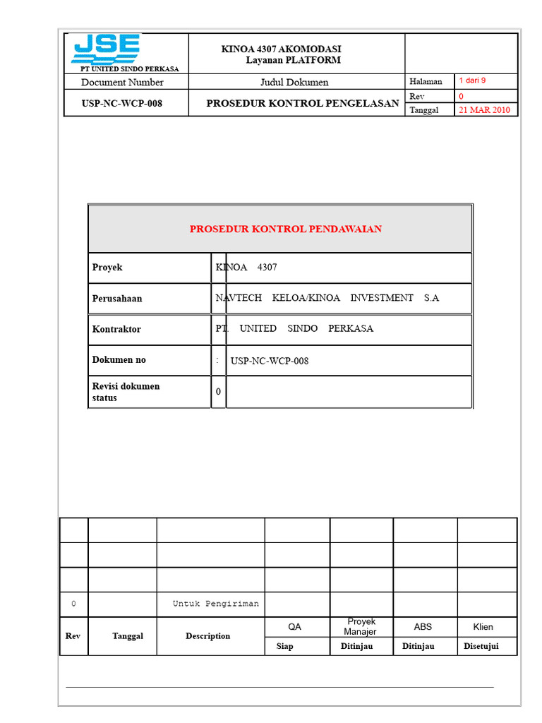 Prosedur Kontrol Pengelasan KINOA 4307 | PDF