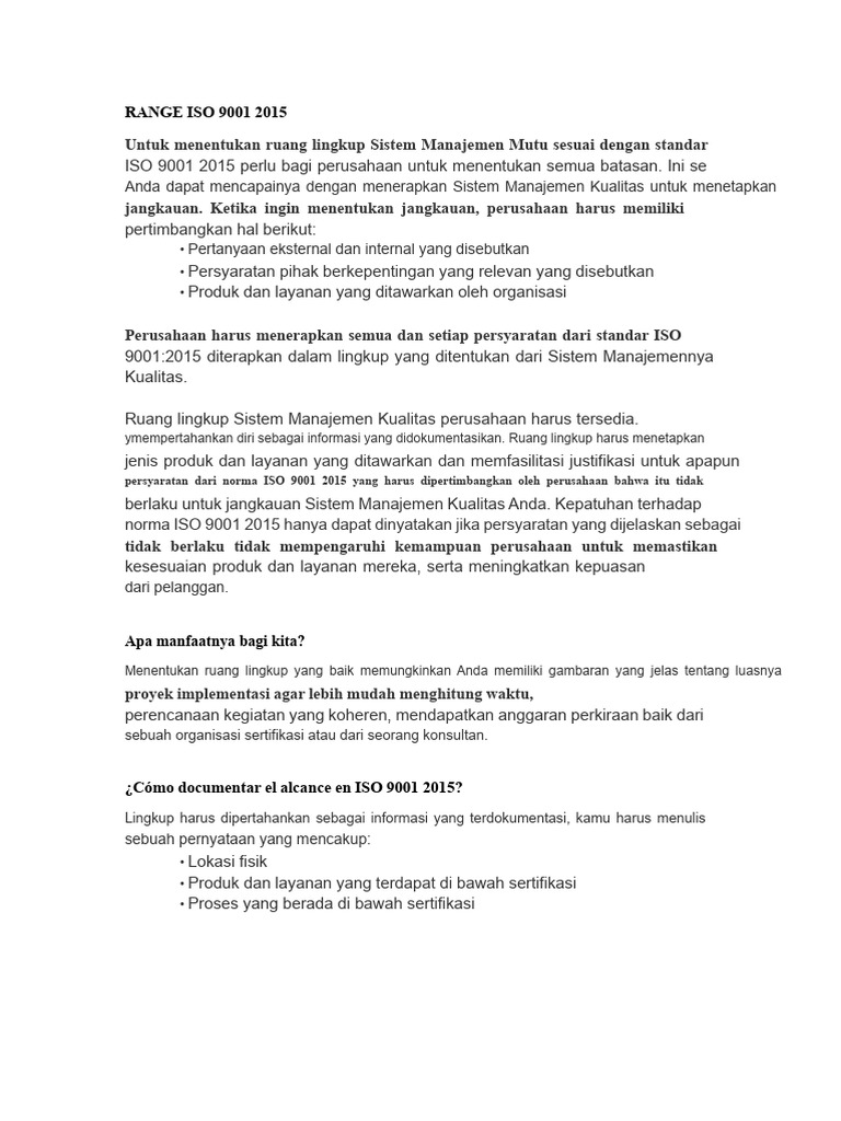 Menentukan Ruang Lingkup ISO 9001:2015 | PDF