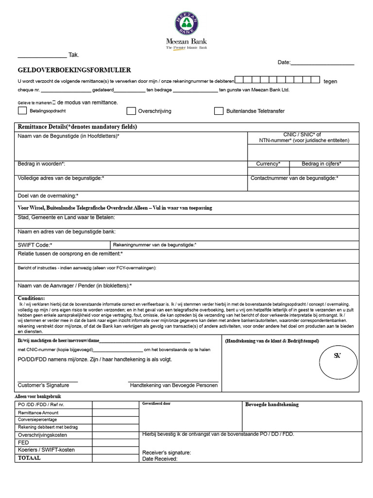 Remittance Aanvraagformulier | PDF