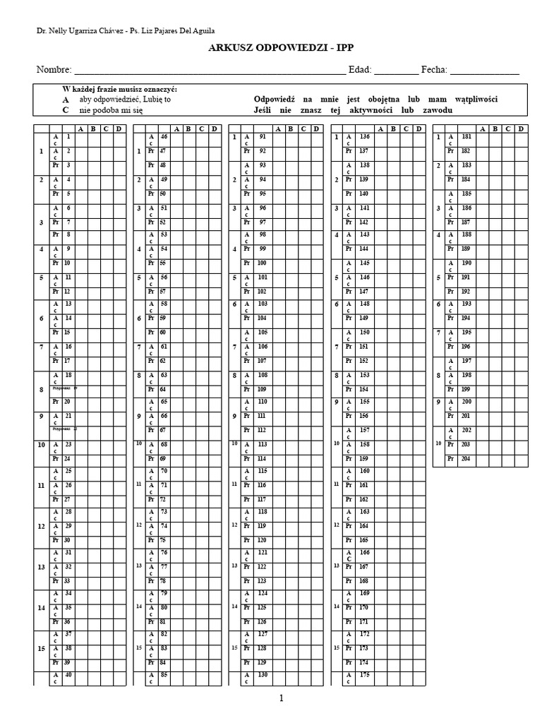 Arkusz Odpowiedzi Ipp | PDF