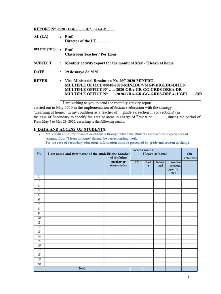 Monthly Report of Activities Carried Out by The TEACHER Learning at ...