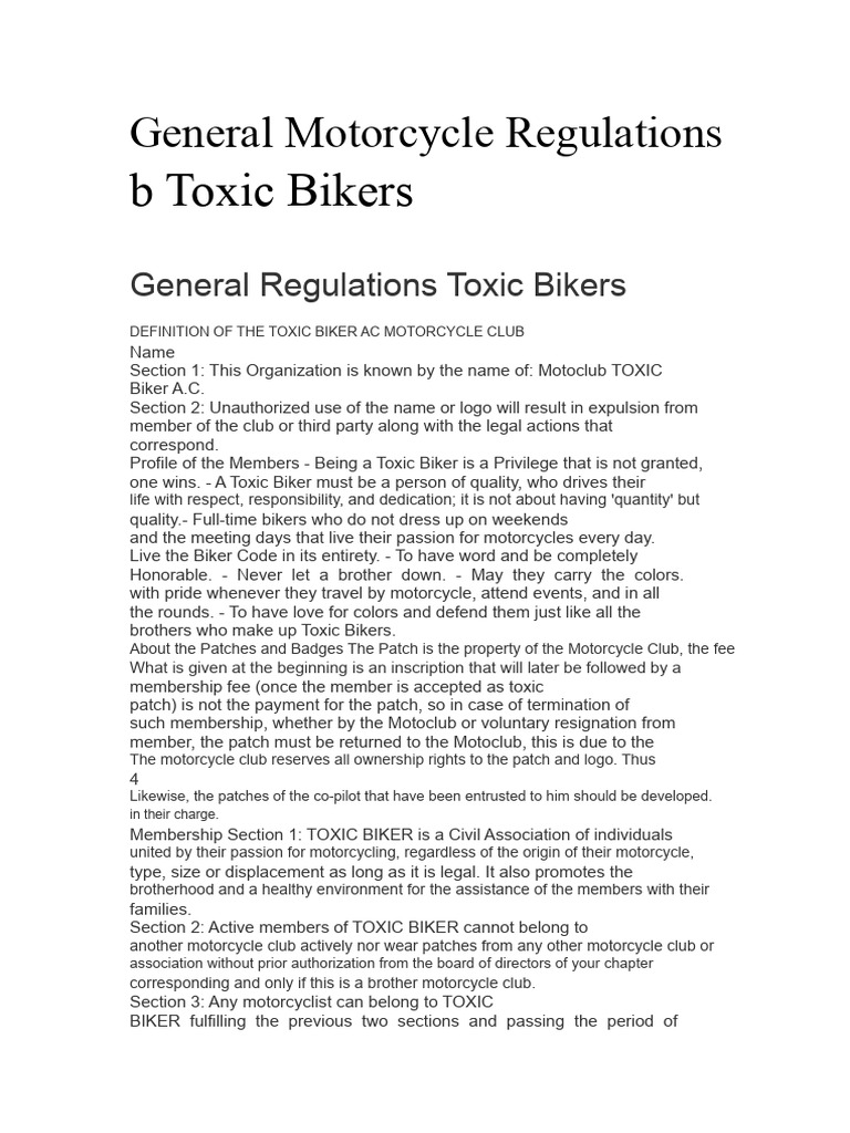 Toxic Biker Regulations.docx | PDF | Outlaw Motorcycle Clubs ...