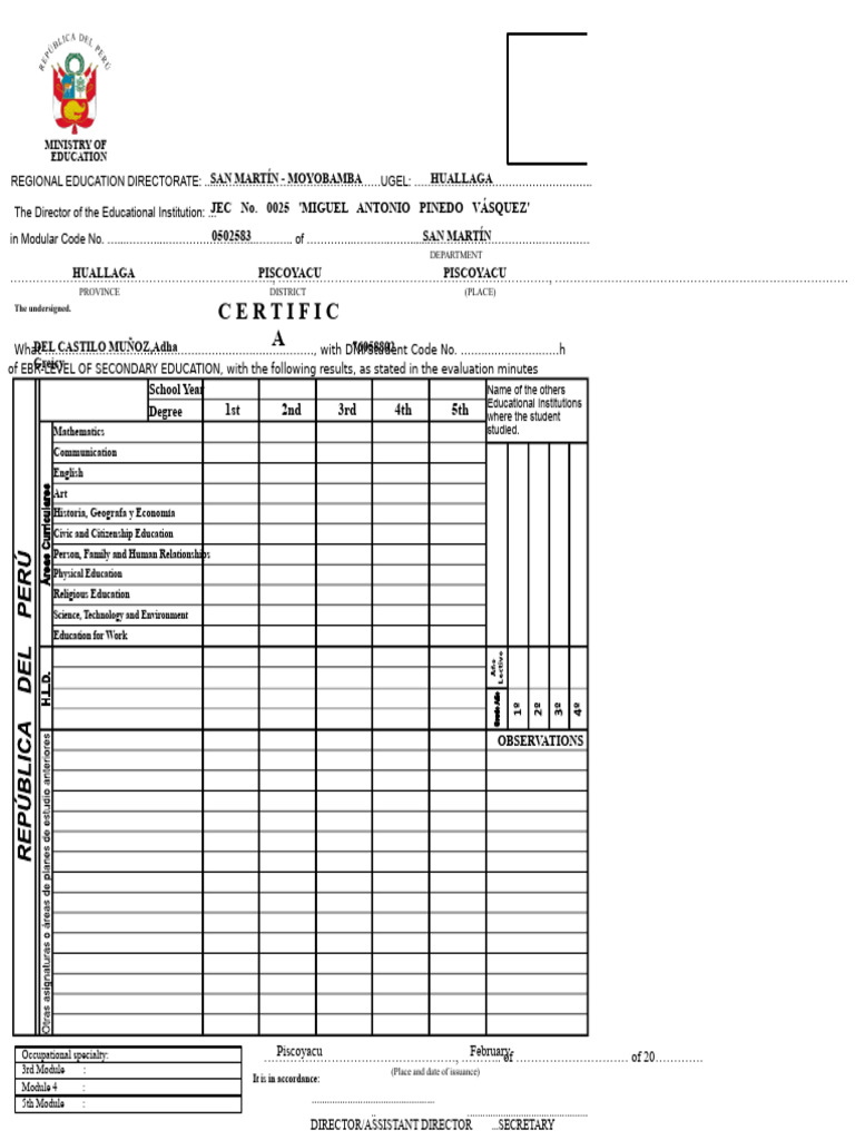 Certificate of Studies Format 2019 | PDF