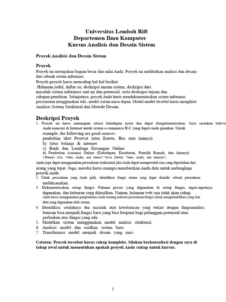 Format Proyek Analisis Dan Desain Sistem PDF | PDF