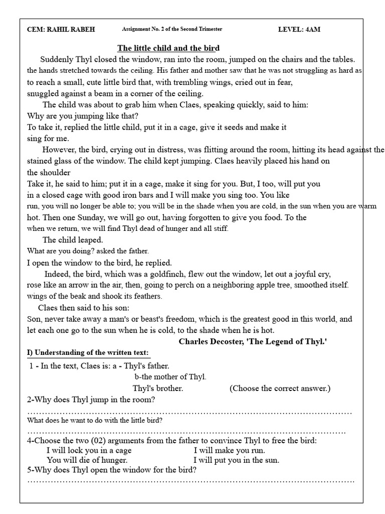The Little Child and The Bird: Cem: Rahil Rabeh Level: 4am | PDF ...