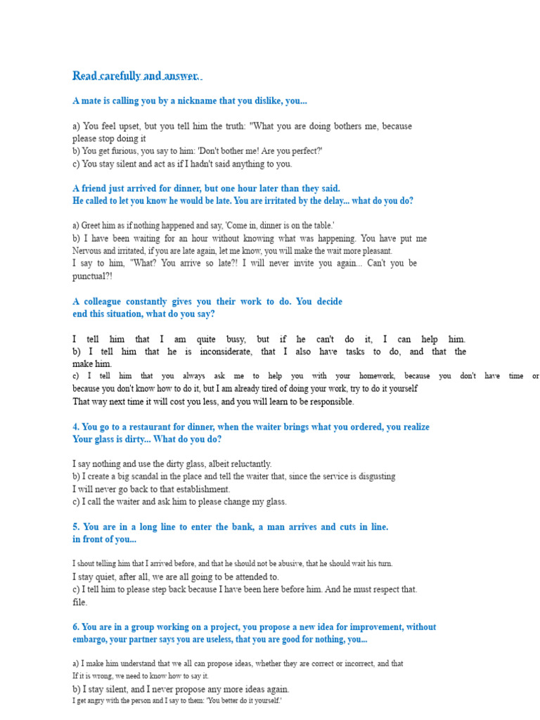 Test of Communication Style PASSIVE-AGGRESSIVE-ASSERTIVE | PDF