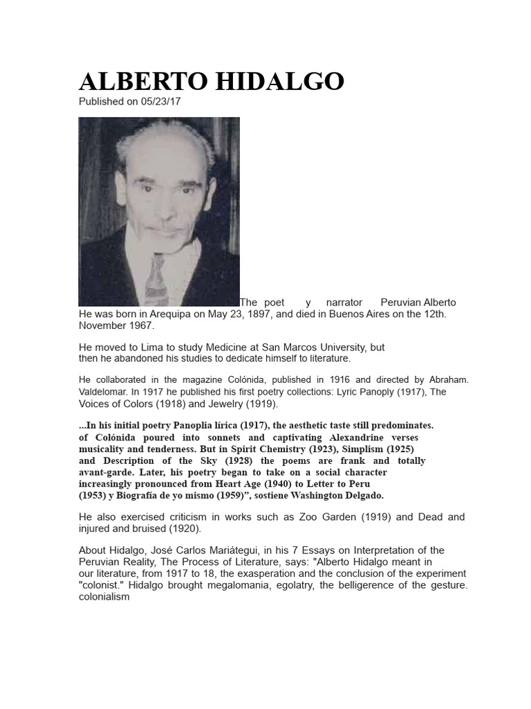 Alberto Hidalgo: Peruvian Poet Overview | PDF | Poetry | Writing