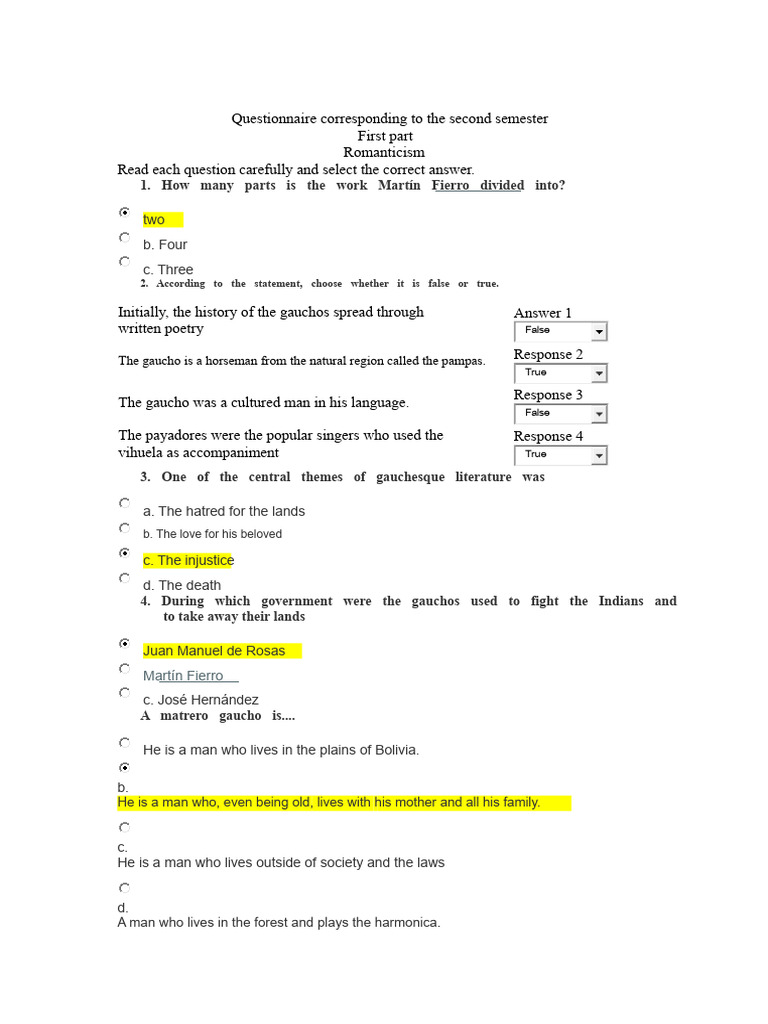 LANGUAGE QUESTIONNAIRE Part 1 | PDF | Romanticism | Metre (Poetry)