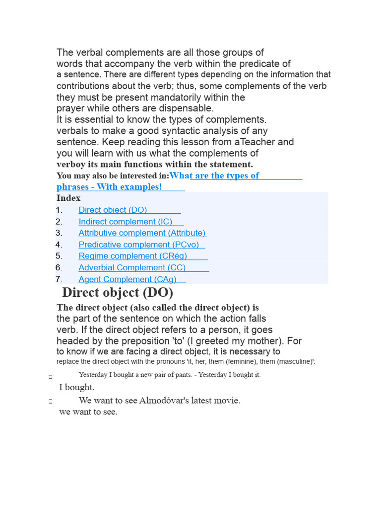 Verbal Complements | PDF | Verb | Object (Grammar)