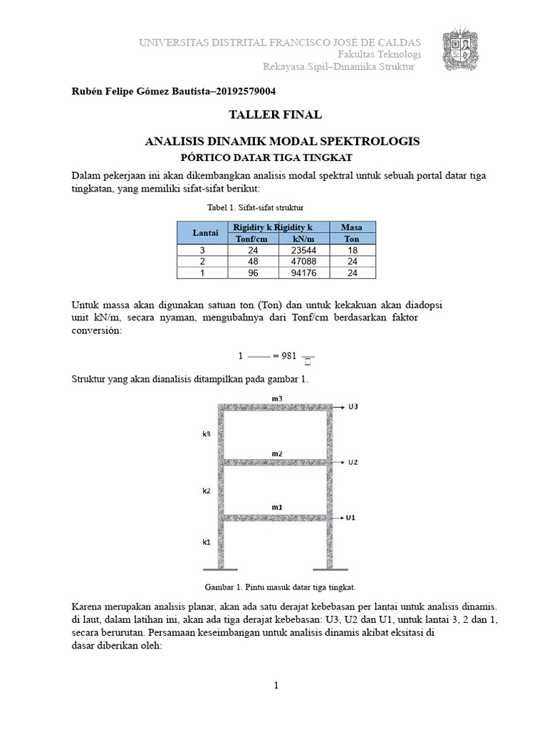 Analisis Modal Spektral Struktur Tiga Tingkat | PDF