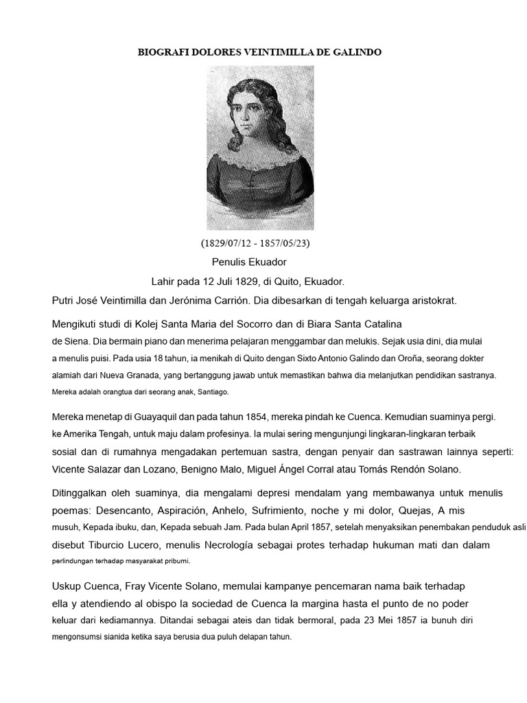 BIOGRAFI DOLORES VEINTIMILLA DE GALINDO.docx | PDF
