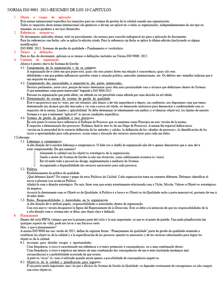 Resumo da Norma ISO 9001:2015 em 10 Capítulos | PDF | Gestão de ...