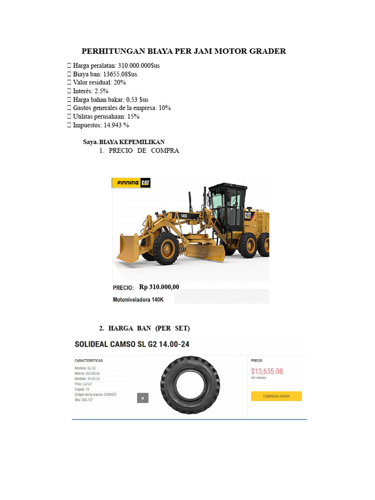Biaya Operasional Motor Grader per Jam | PDF