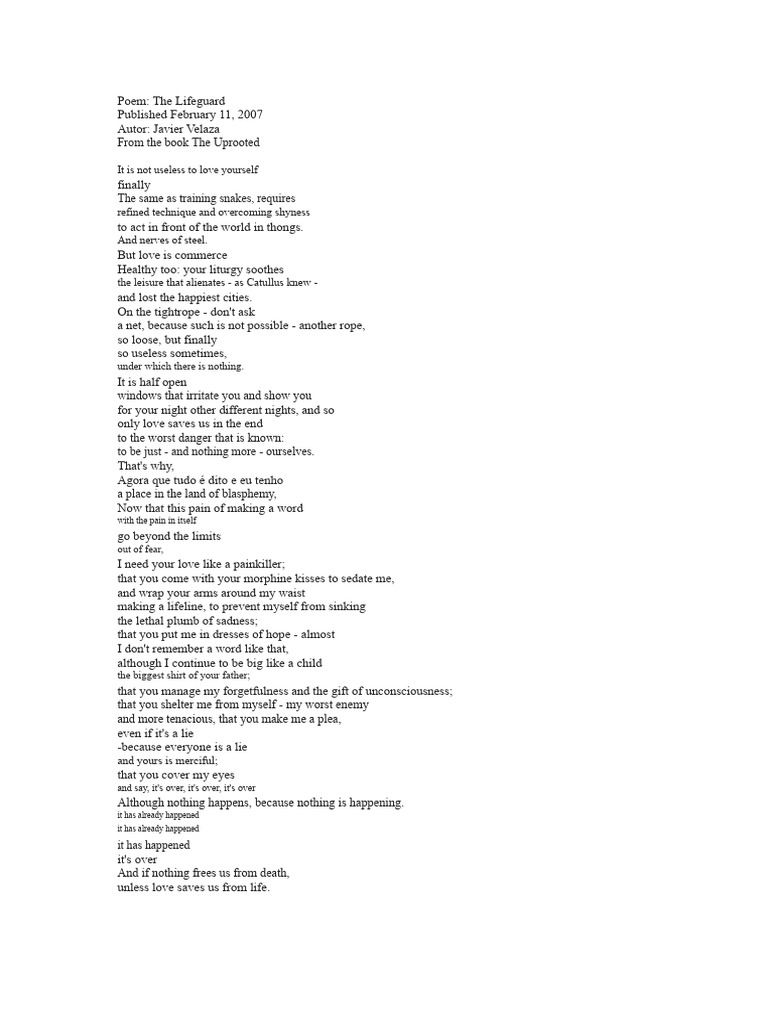 Poem The Lifeguard | PDF