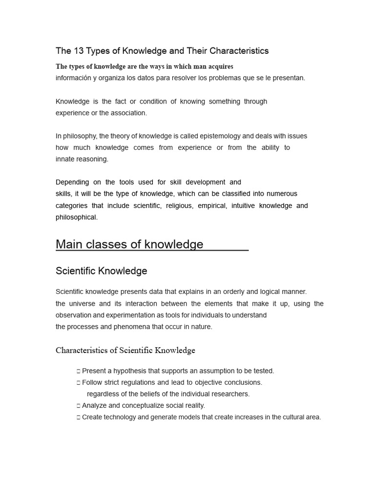 The 13 Types of Knowledge and Their Characteristics | PDF | Knowledge ...