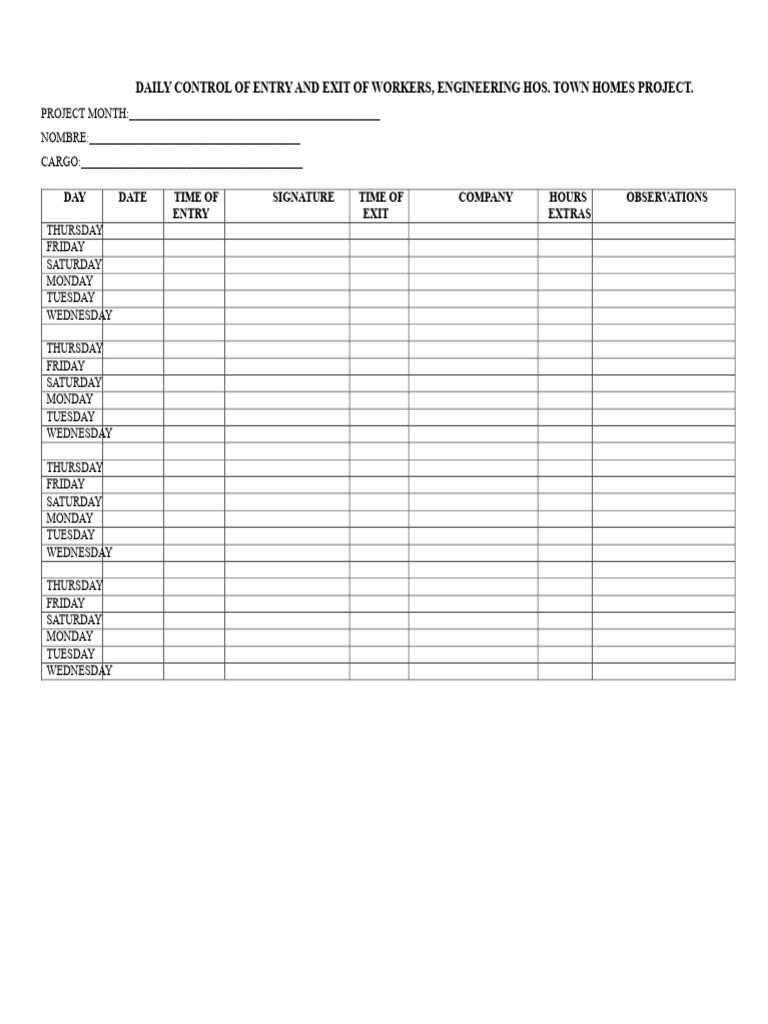 Daily Control of Employee Check-In and Check-Out | PDF