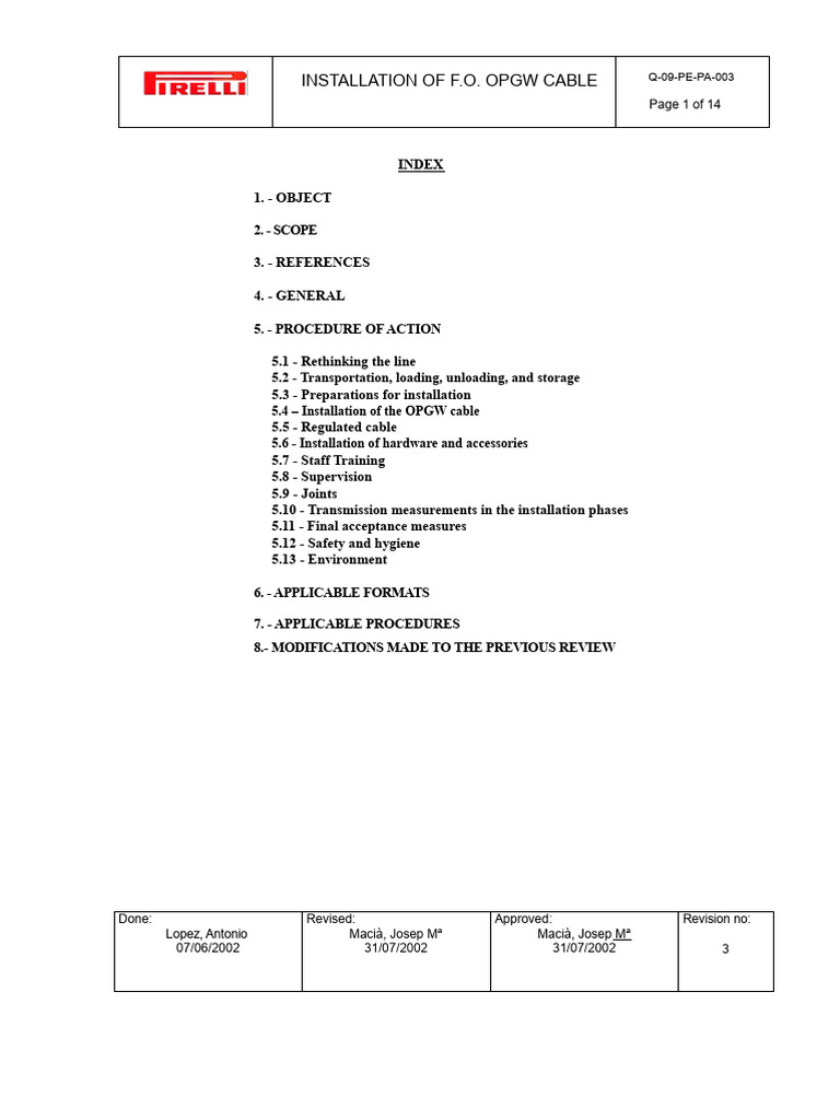 OPGW Installation Procedure | PDF | Optical Fiber