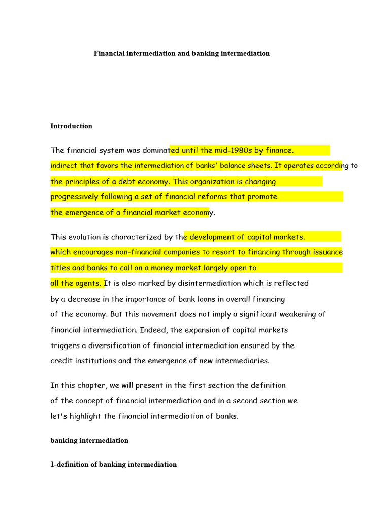 Financial Intermediation and Banking Intermediation | PDF | Banks ...