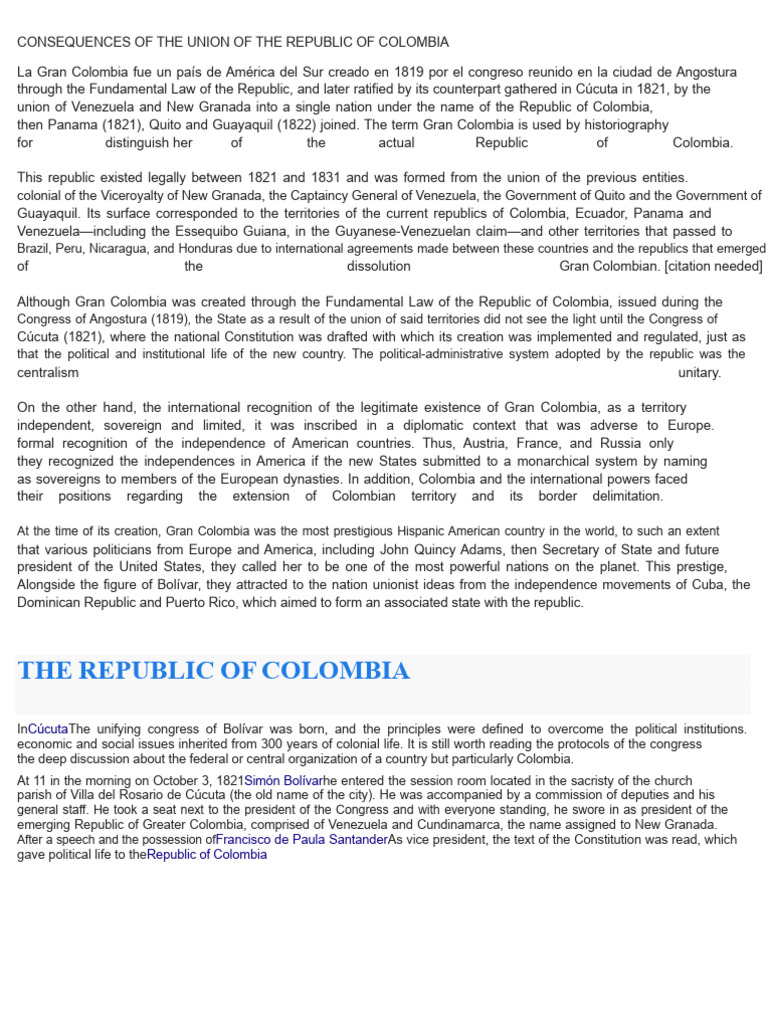 Impact of Gran Colombia's Formation | PDF | Colombia