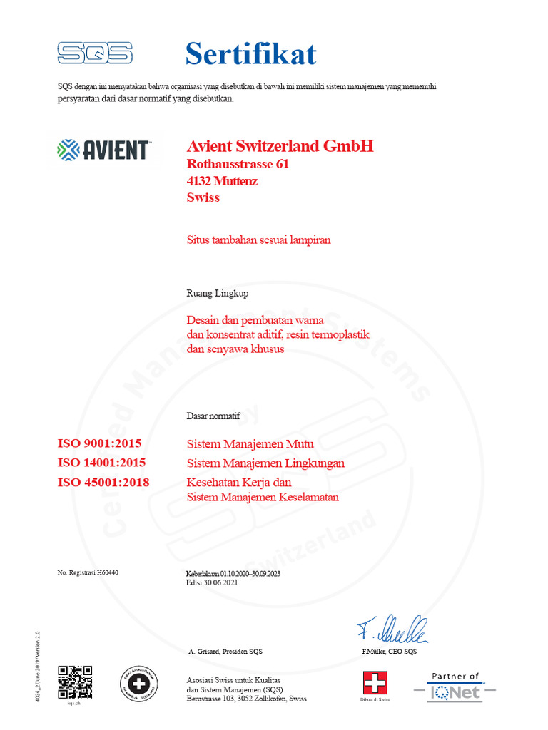 Sertifikat-Iso, Avient Dunia | PDF