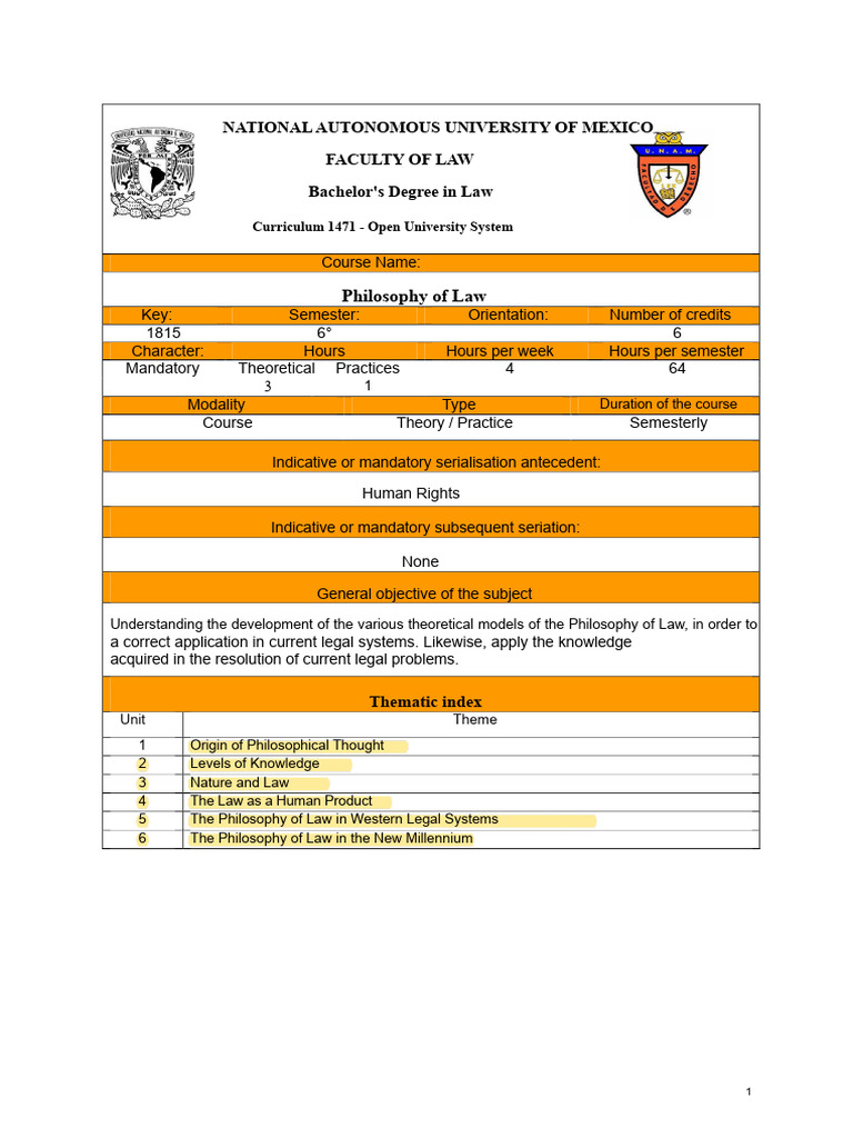 Philosophy Program - Law UNAM | PDF | Natural Law | Jurisprudence