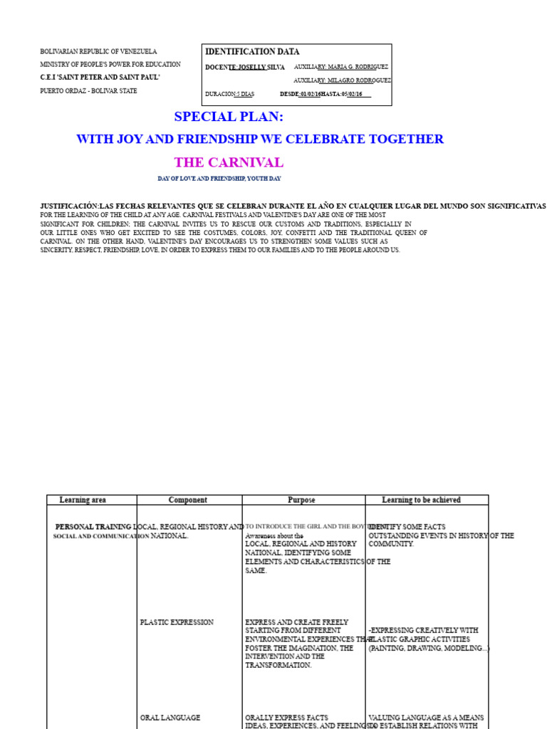Special Carnival Plan | PDF | Carnival | Valentine's Day