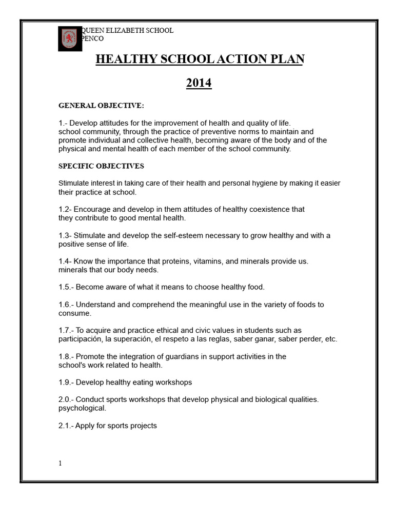 Healthy School Action Plan Final | PDF | Physical Education | Mental Health