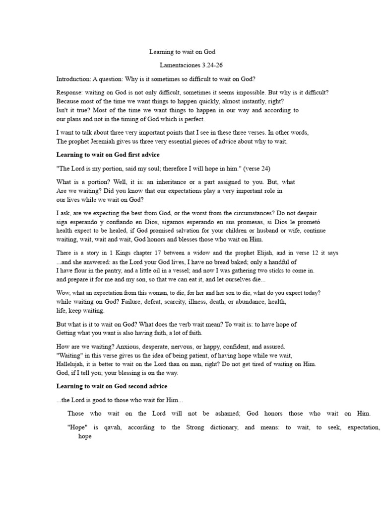 Learning To Wait On God | PDF | Patience | Salvation