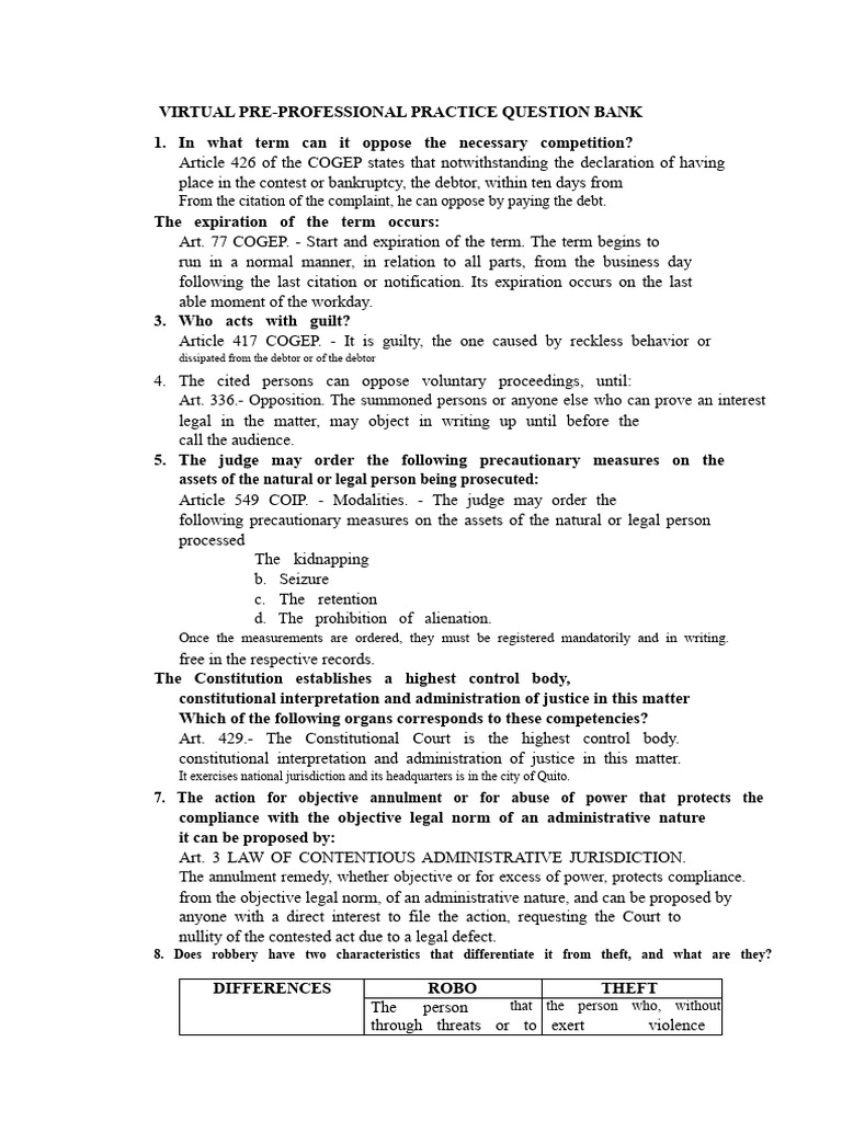 COGEP Legal Procedures Question Bank | PDF | Perjury | Crimes