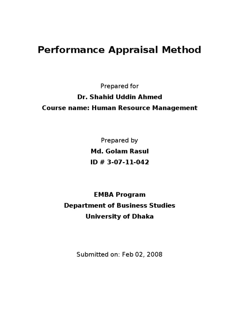 Performance Appraisal Assignment - HRM | PDF | Performance Appraisal | Employment