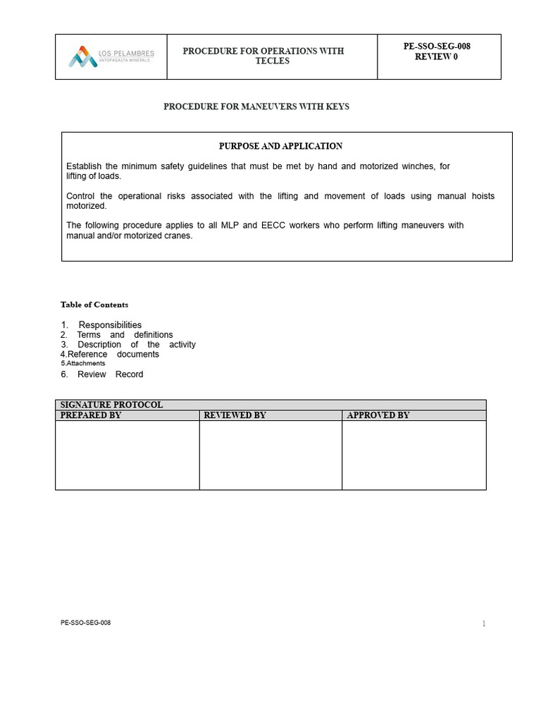Pe-Sso-Seg-008 Procedure For Maneuvers With Keys | PDF | Mechanical ...