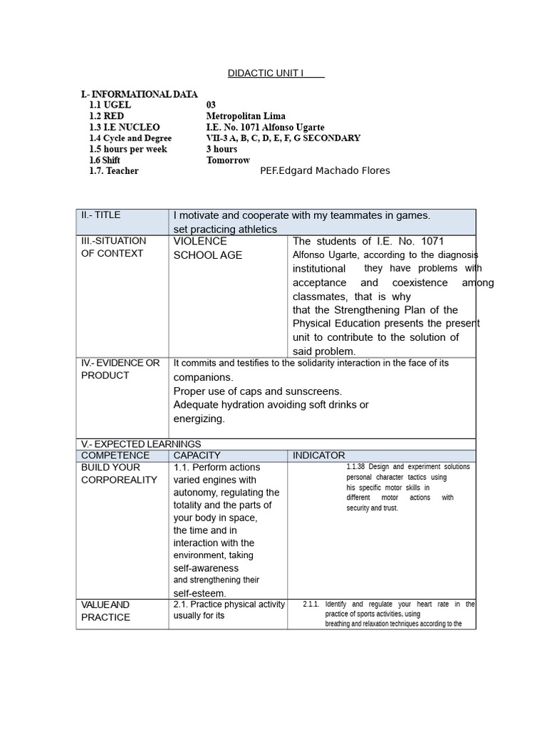 Physical Education Unit for Teamwork | PDF | Learning | Sports
