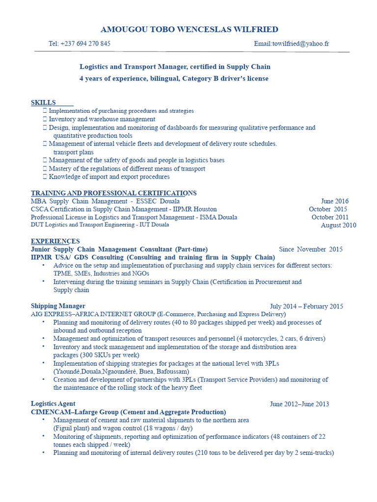 CV Supply Chain Manager ATWW (1) | PDF | Logistics | Supply Chain ...